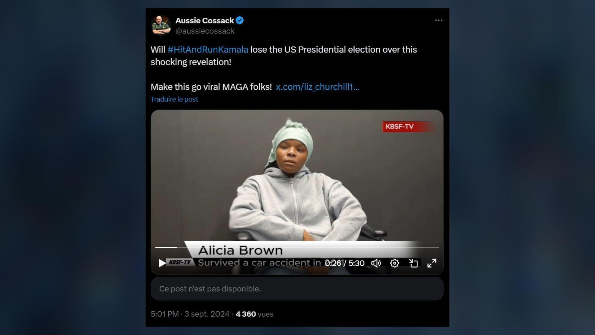 Kamala Harris accusée de délit de fuite en 2011 ? Retour sur l'origine d'une intox pro-russe